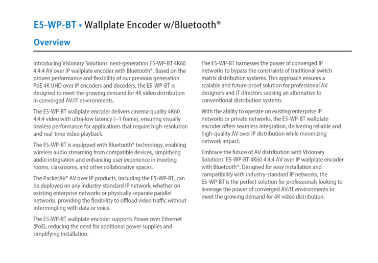E5-WP-BT Encoder – Visionary Solutions
