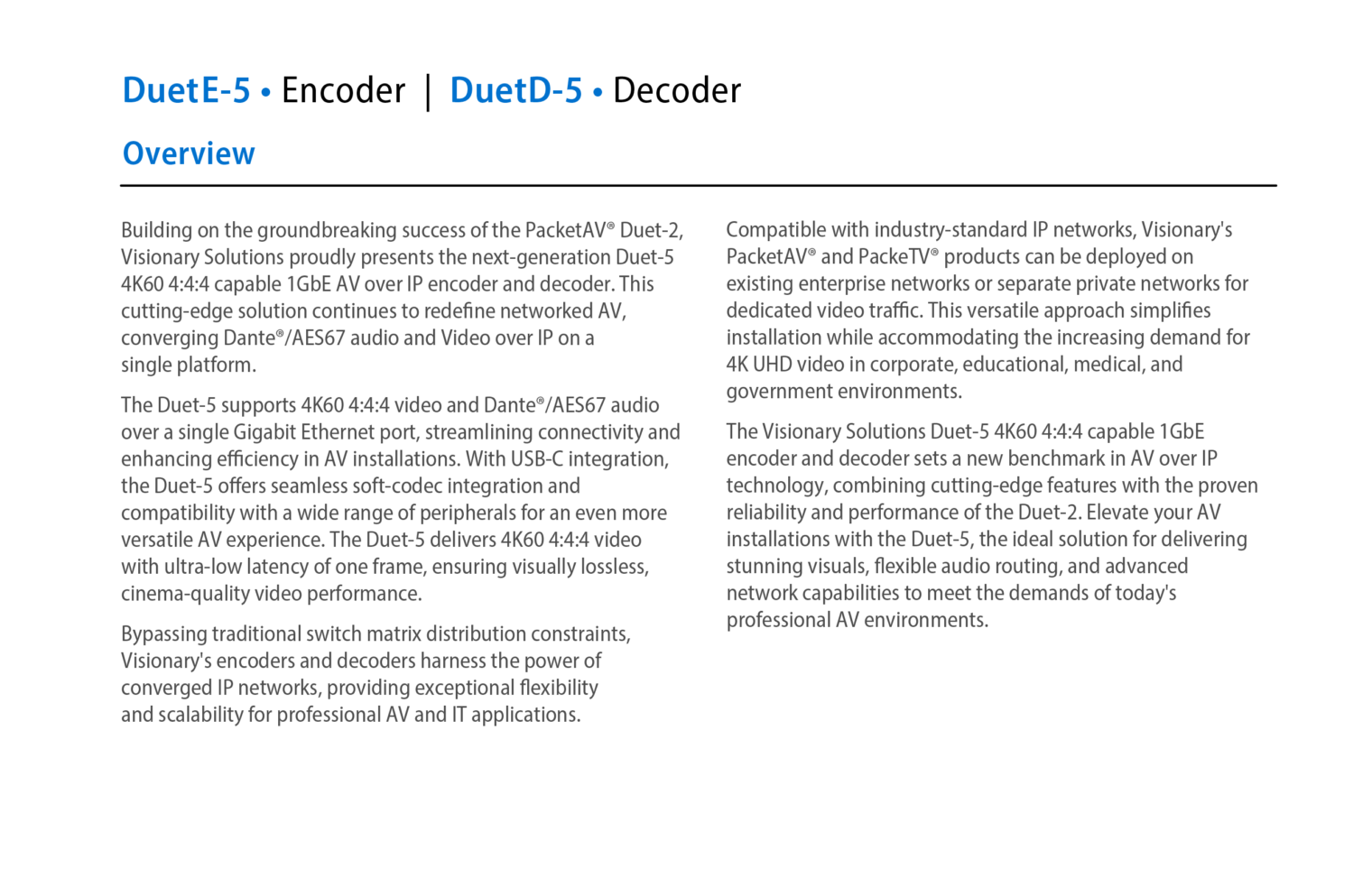 TZ — Duet-5 Encoder & Decoder – Visionary Solutions